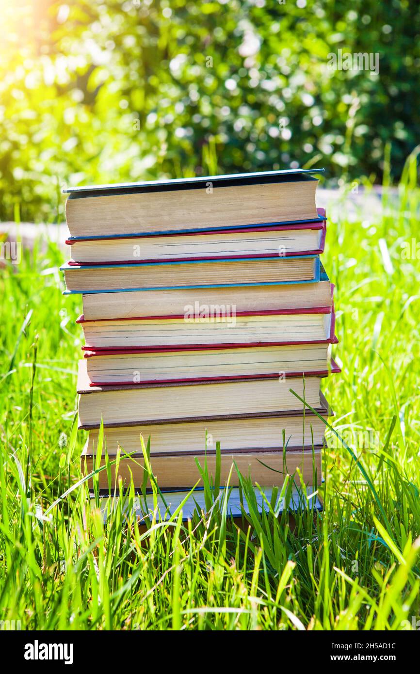 Pile of the Old Books on the Grass Stock Photo - Alamy
