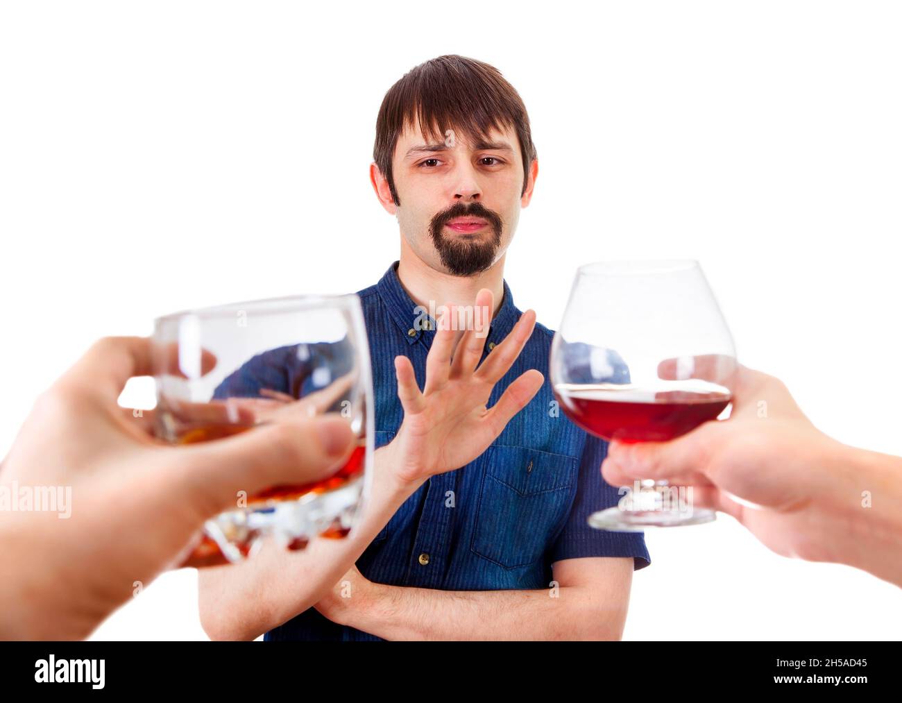 Man refuse Alcohol Isolated on the White Background Stock Photo - Alamy