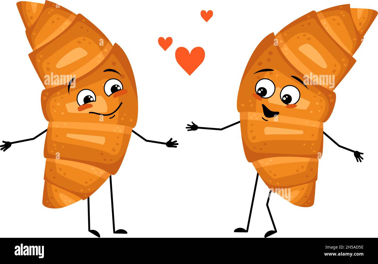 Cute Croissant Character With Love Emotions Smile Face Arms And Legs