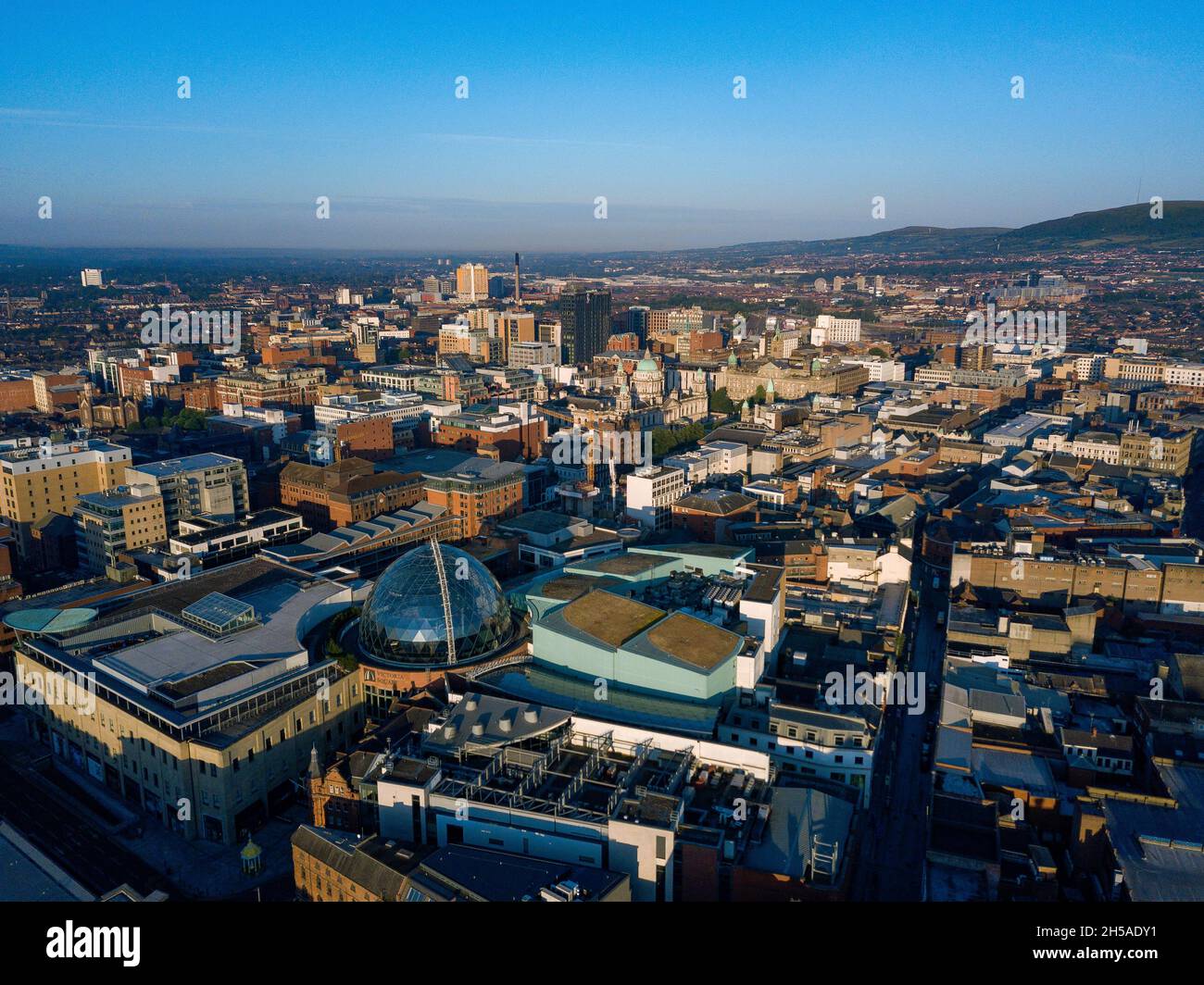 Aerial view of Belfast from Victoria Square towards the City Centre ...