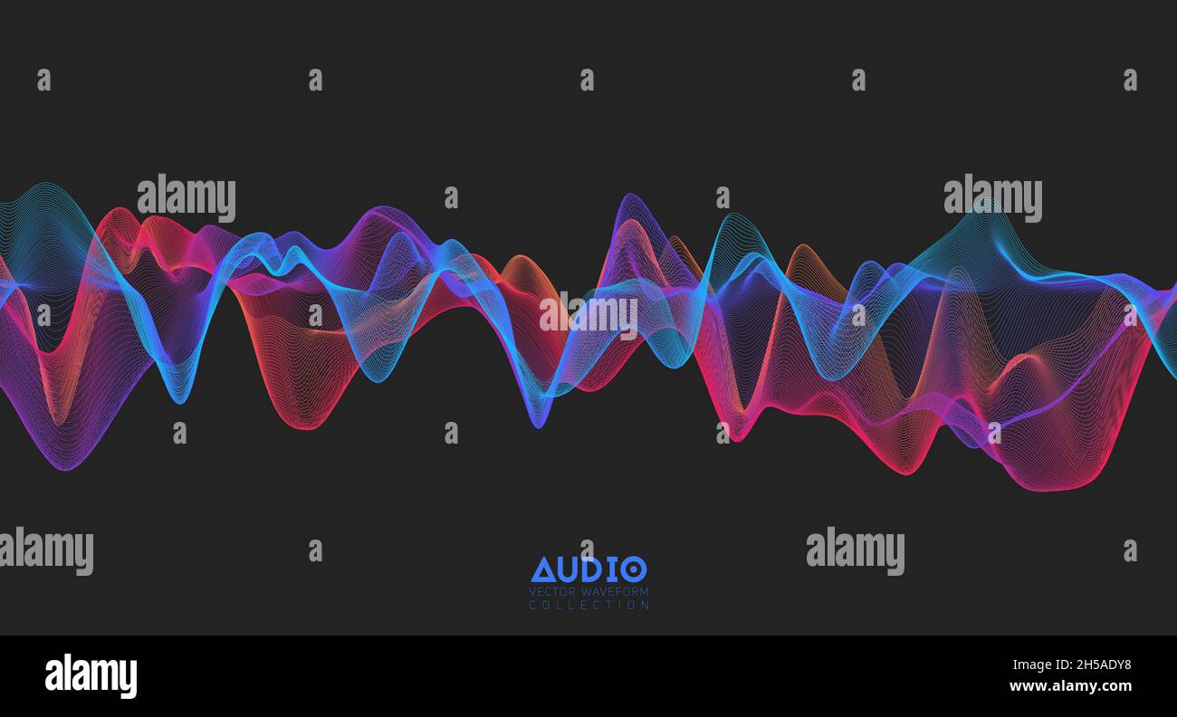 3d audio soundwave. Colorful music pulse oscillation. Glowing impulse ...
