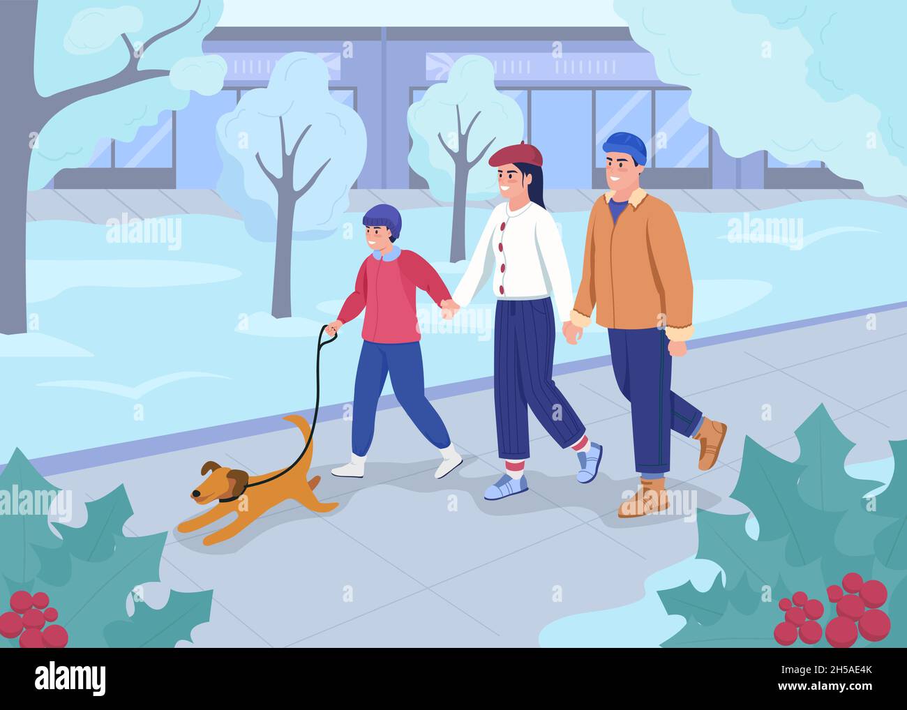 Winter walk in park flat color vector illustration Stock Vector Image ...