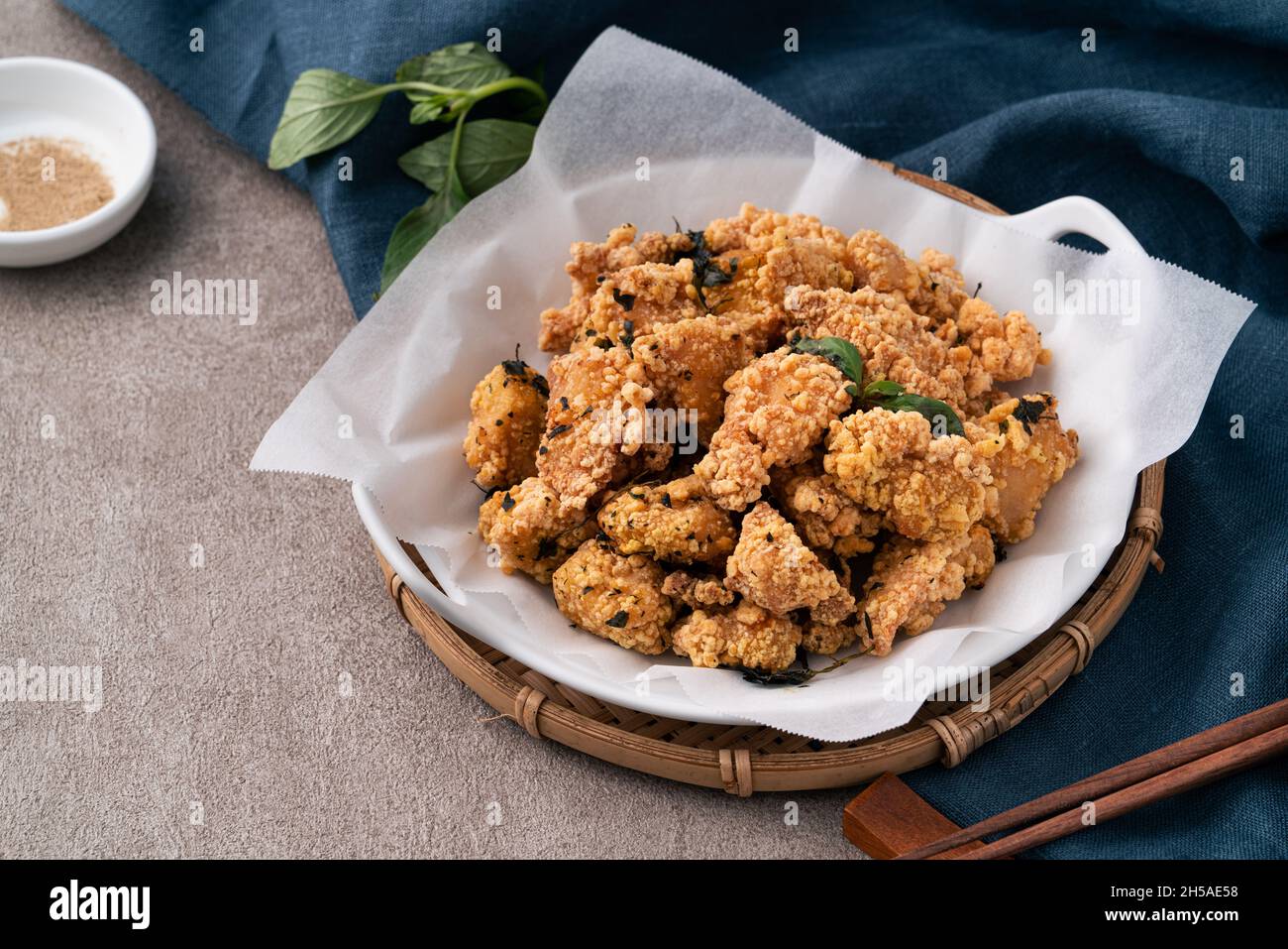 Close up of delicious fried popcorn chicken food in Taiwan for famous ...