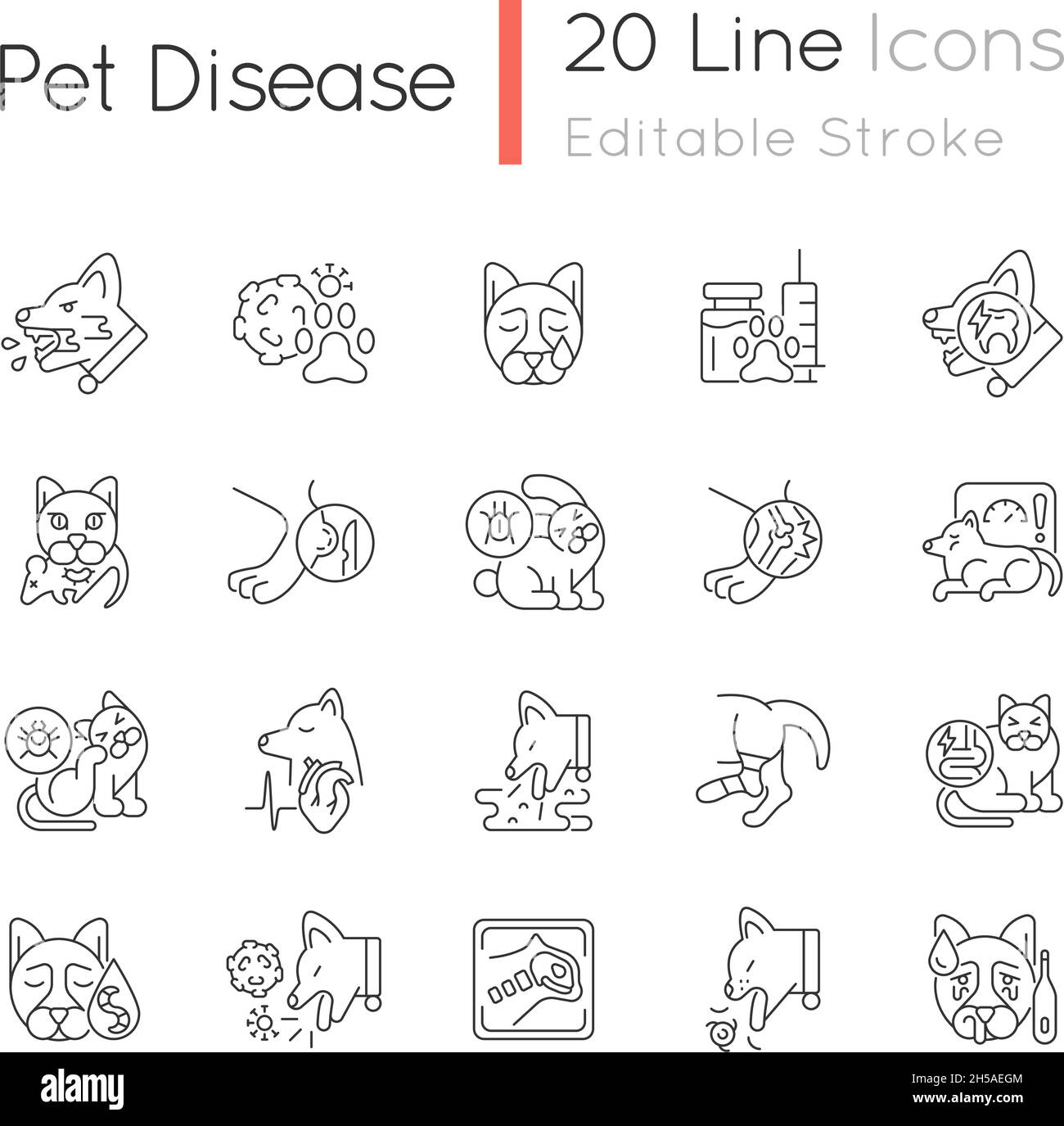 Pet disease linear icons set Stock Vector Image & Art - Alamy