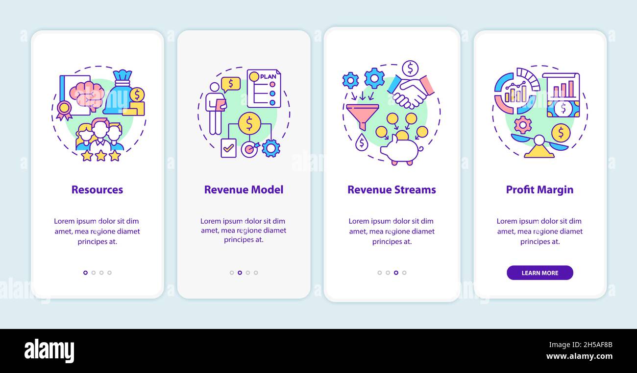 Business model essentials onboarding mobile app page screen Stock ...