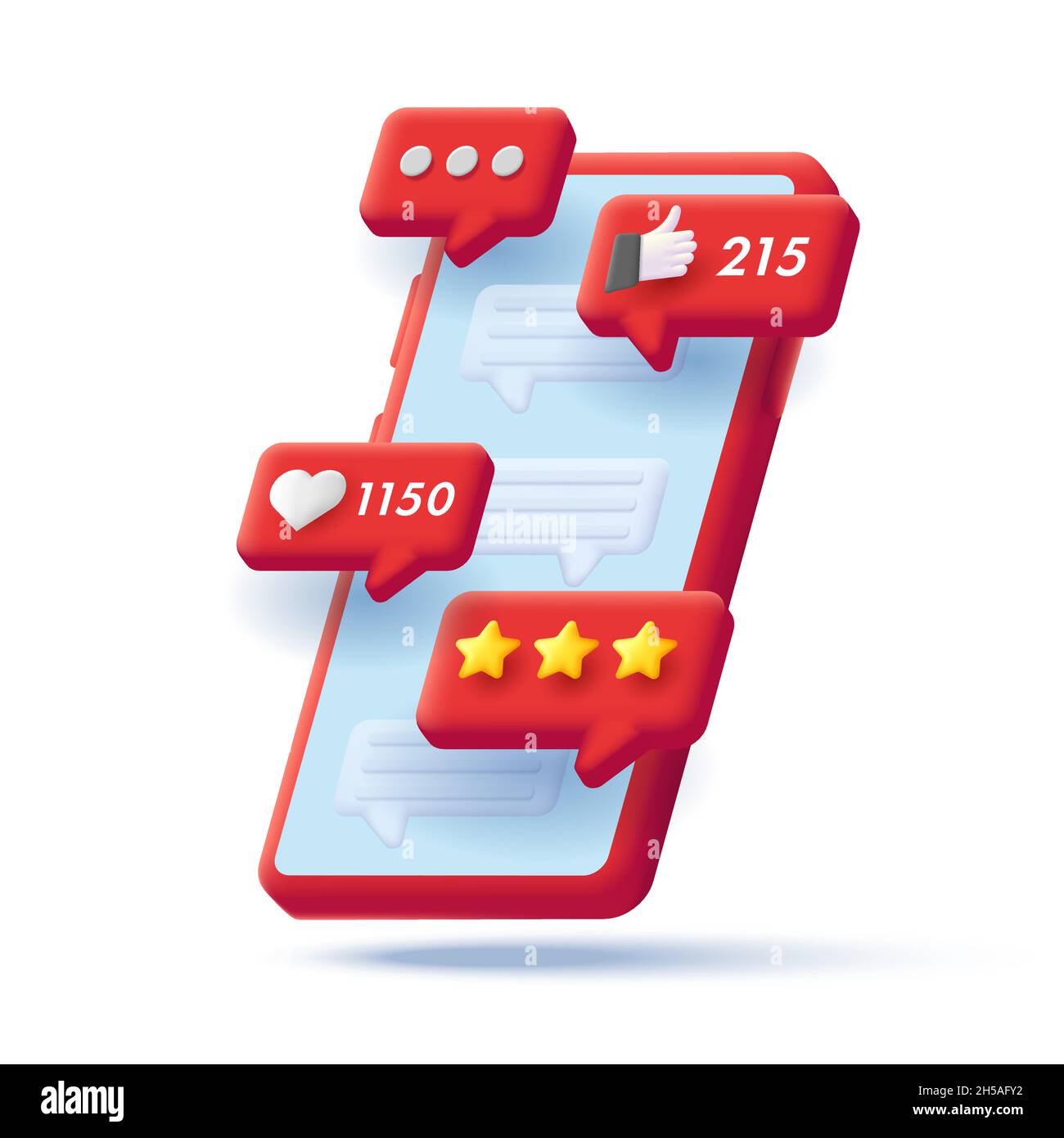 3d render isometric illustration of a red smartphone withpush ...