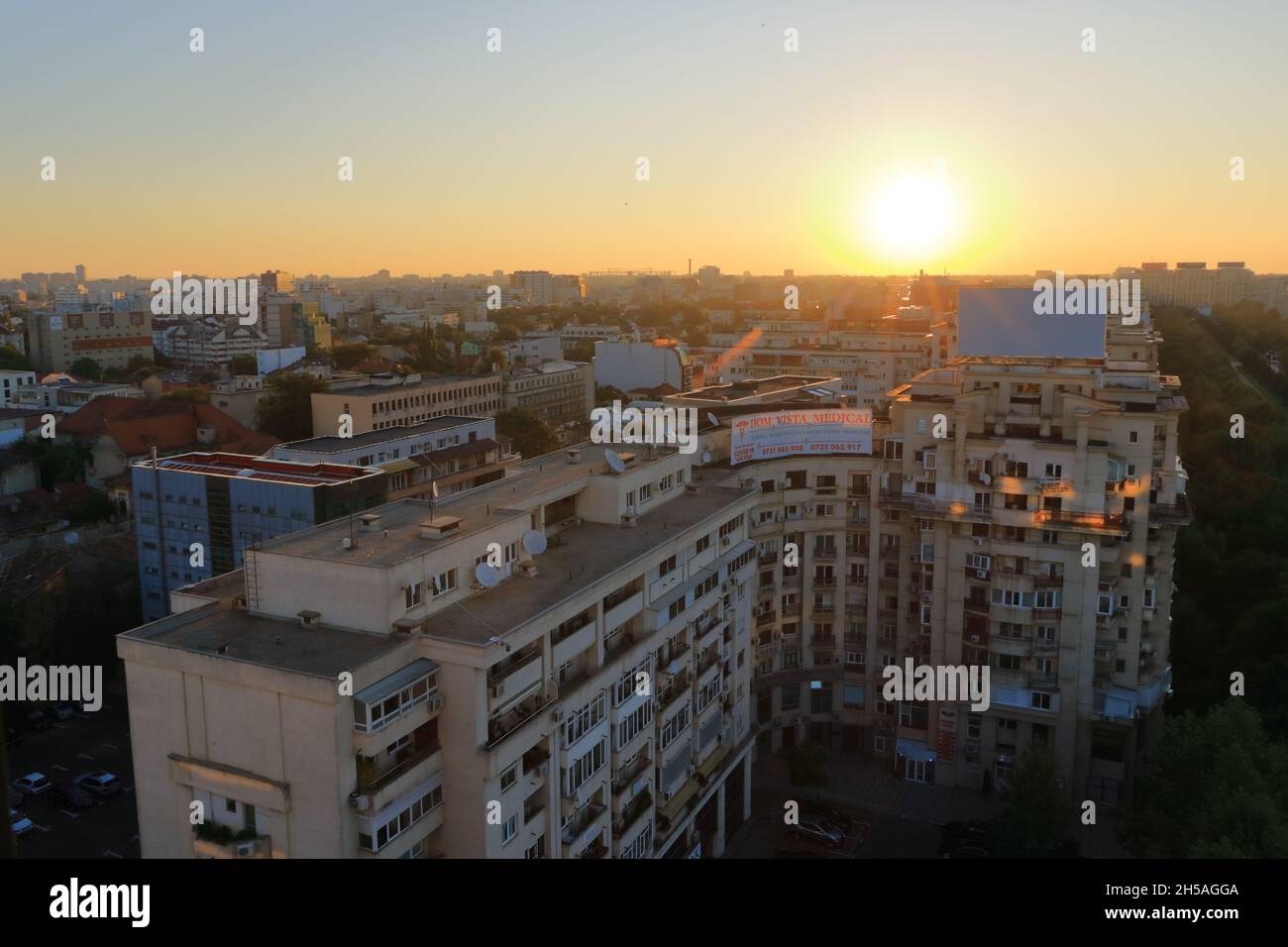 Bucharest Aerial View in the morning light Stock Photo - Alamy
