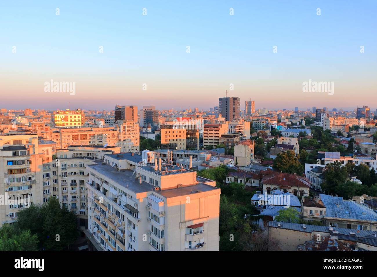 Bucharest Aerial View in the morning light Stock Photo - Alamy