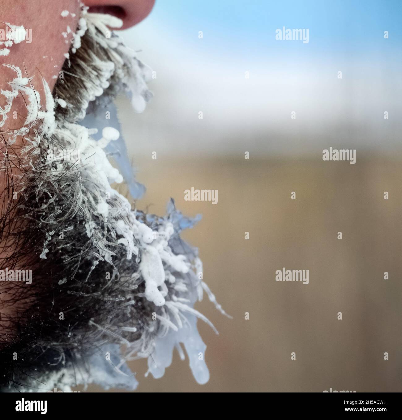 Extremely severe frosts cover people with icicles. Cold weather and ...