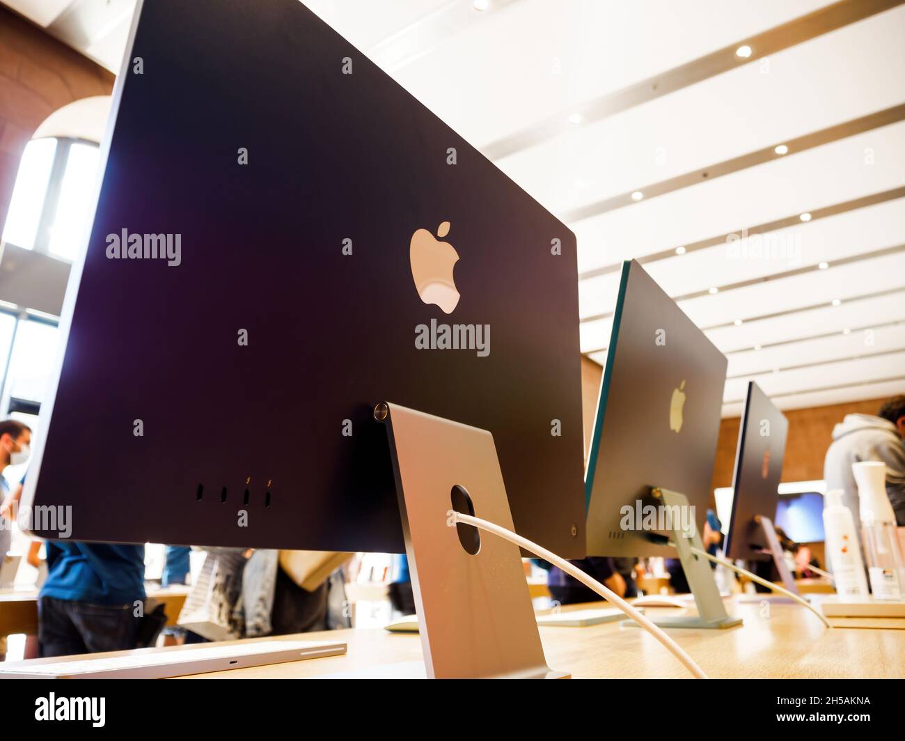 Apple logo on the new iMac black 2021 version the all-in-one personal ...