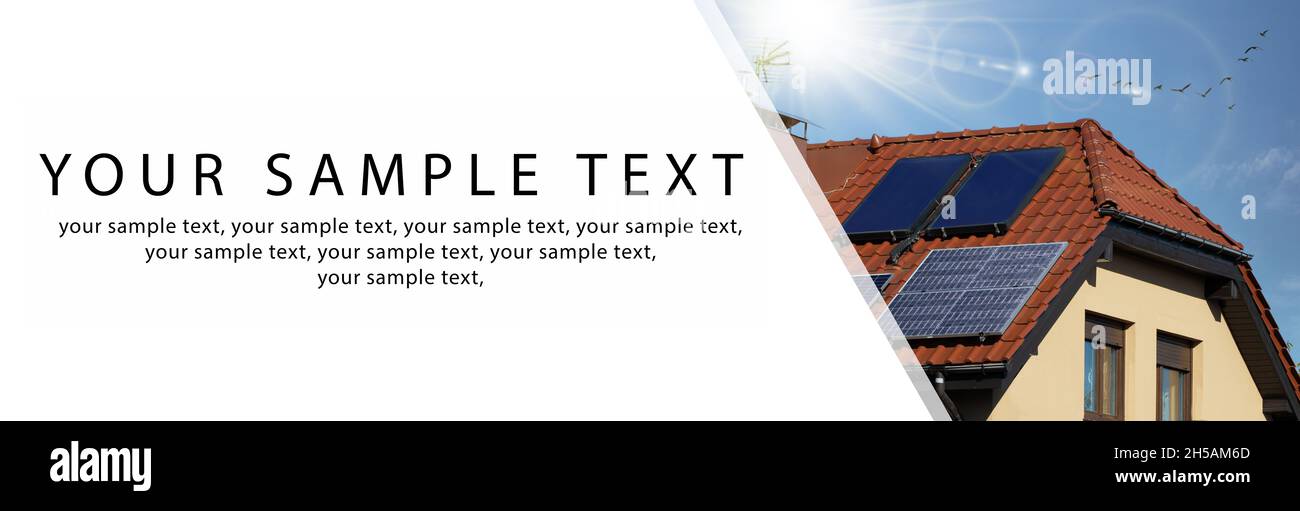 Solar energy, renewable. Panels on the roof of the house. Space for ...