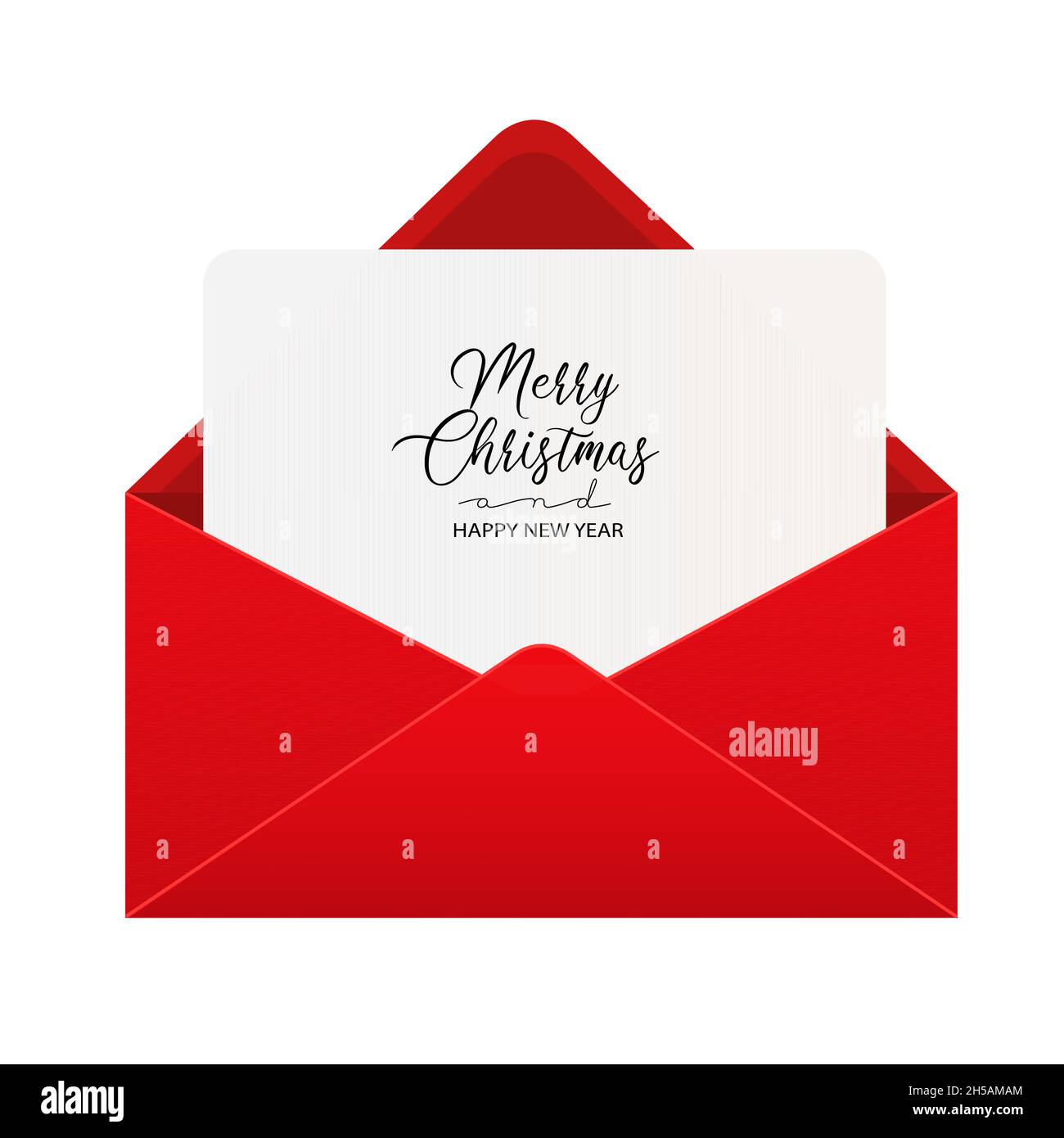 Holiday christmas greeting card in red open envelope. Vector ...