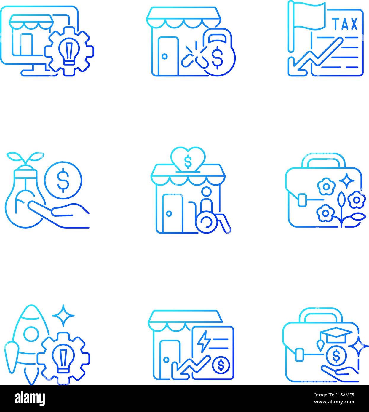 Small business development support gradient linear vector icons set ...