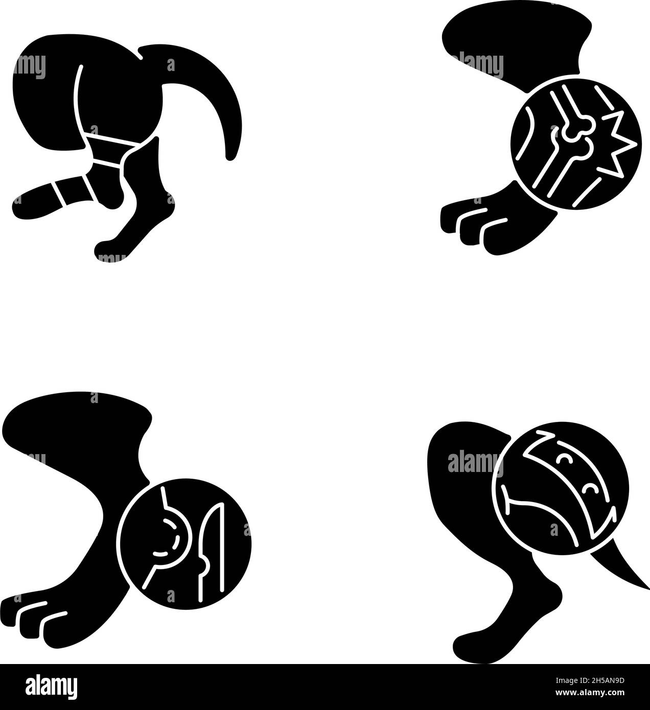 Animal injuries black glyph icons set on white space Stock Vector Image ...