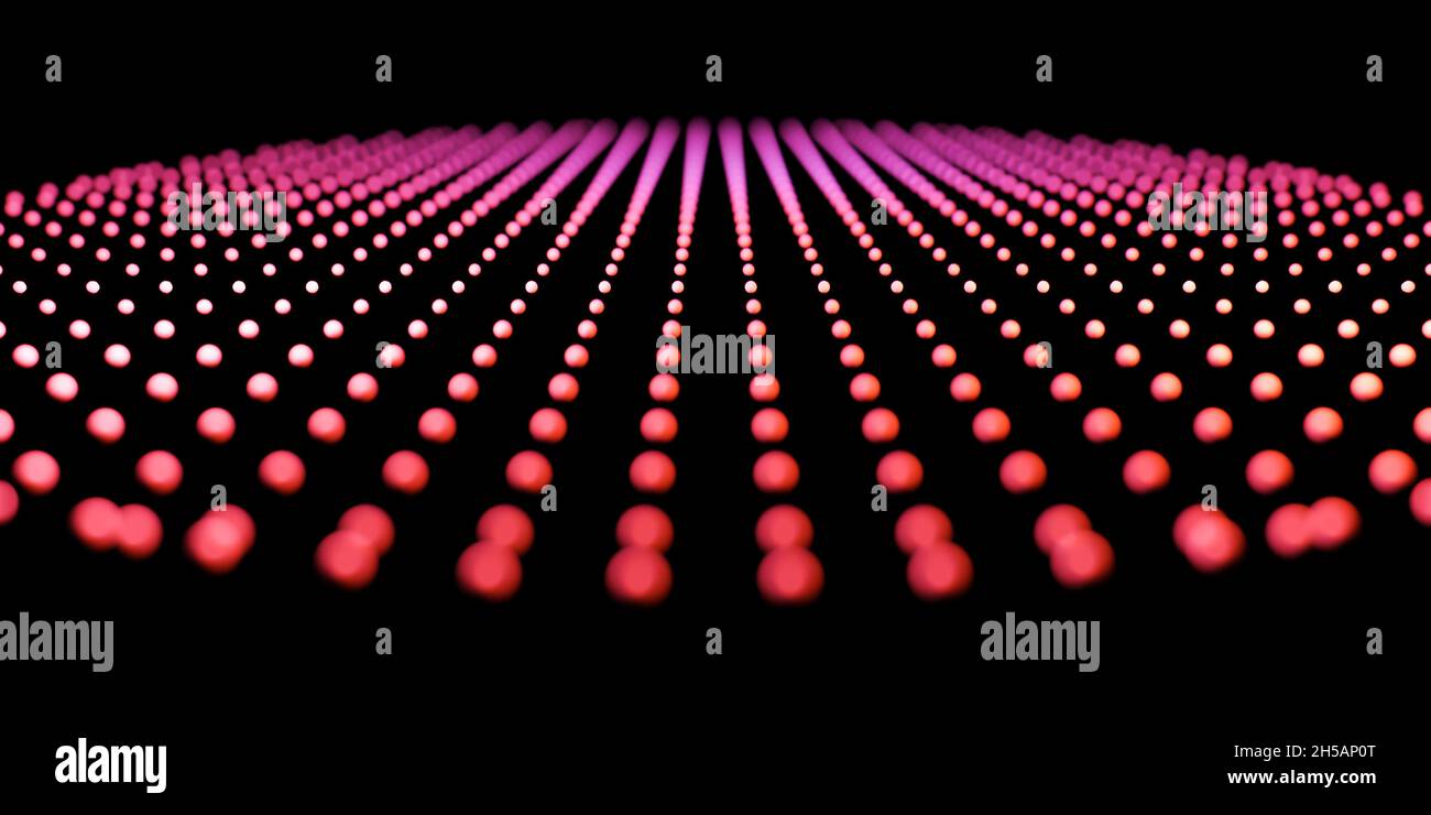 Red dots aligned in lines with selective focus against black background ...