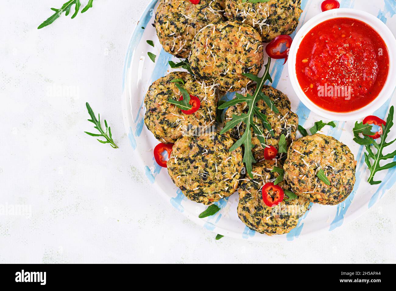 Delicious chicken meat patties with garlic tomato sauce. Diet food. Top ...