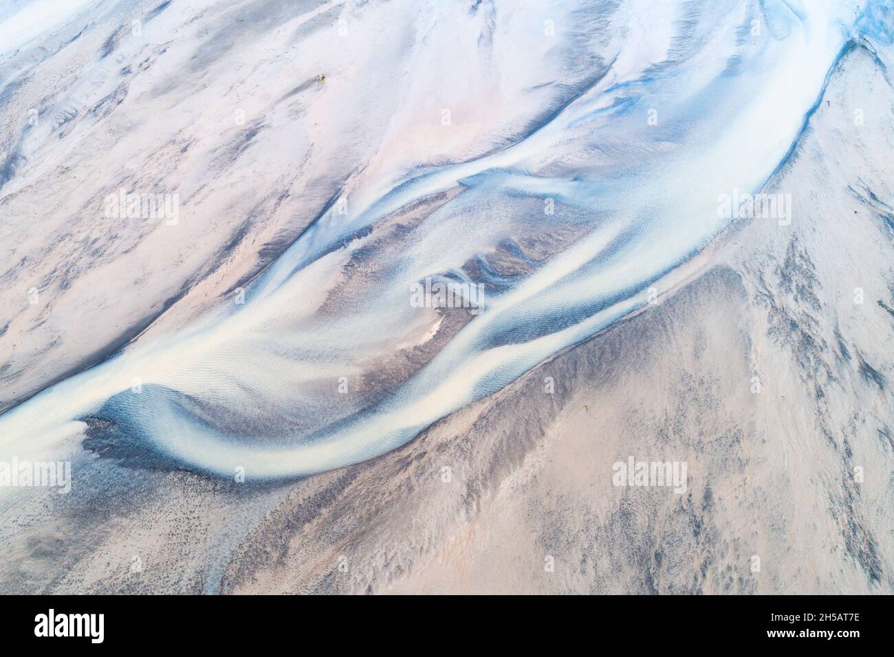 Aerial view of sandbanks in the fjord Kaldalon, where water from the ...