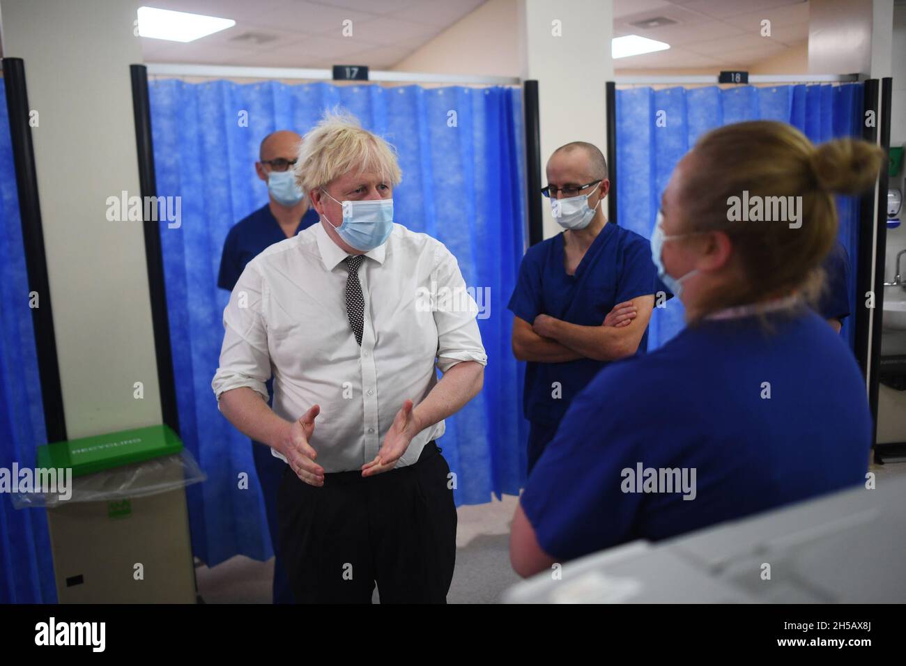 Prime Minister Boris Johnson meets with medical staff during a visit to ...