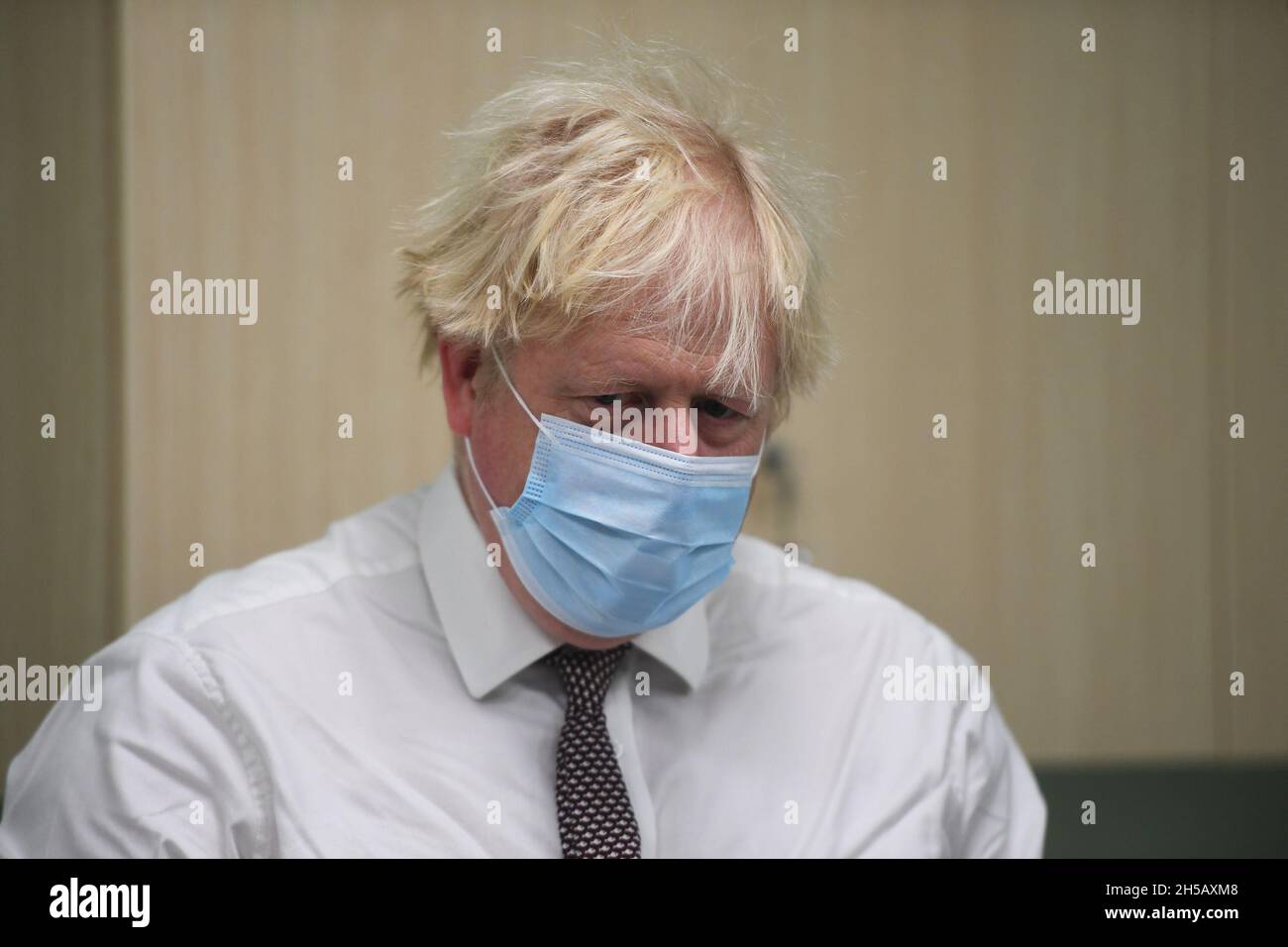 Prime Minister Boris Johnson is shown around a CT scan room during a ...