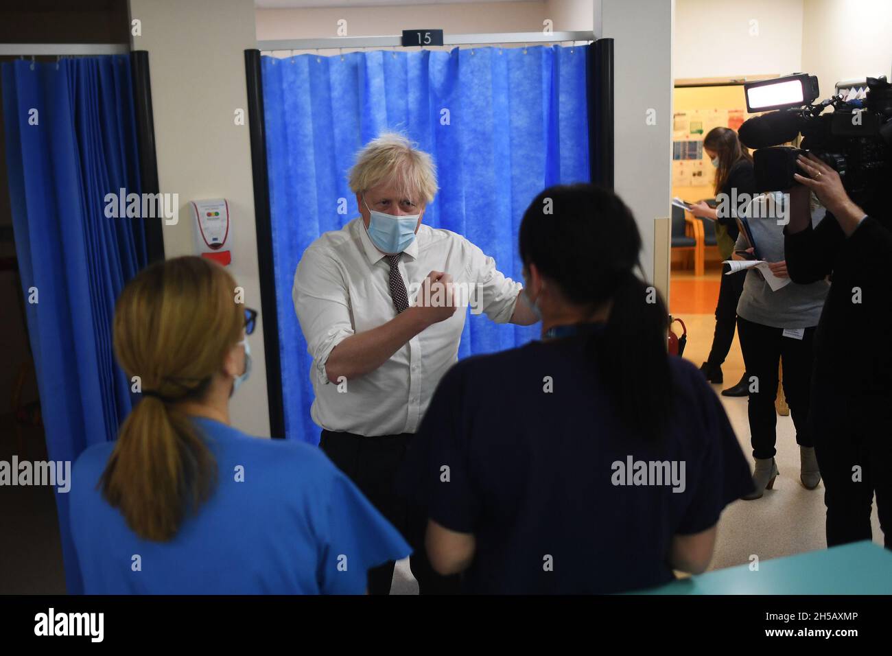 Prime Minister Boris Johnson meets with medical staff during a visit to ...