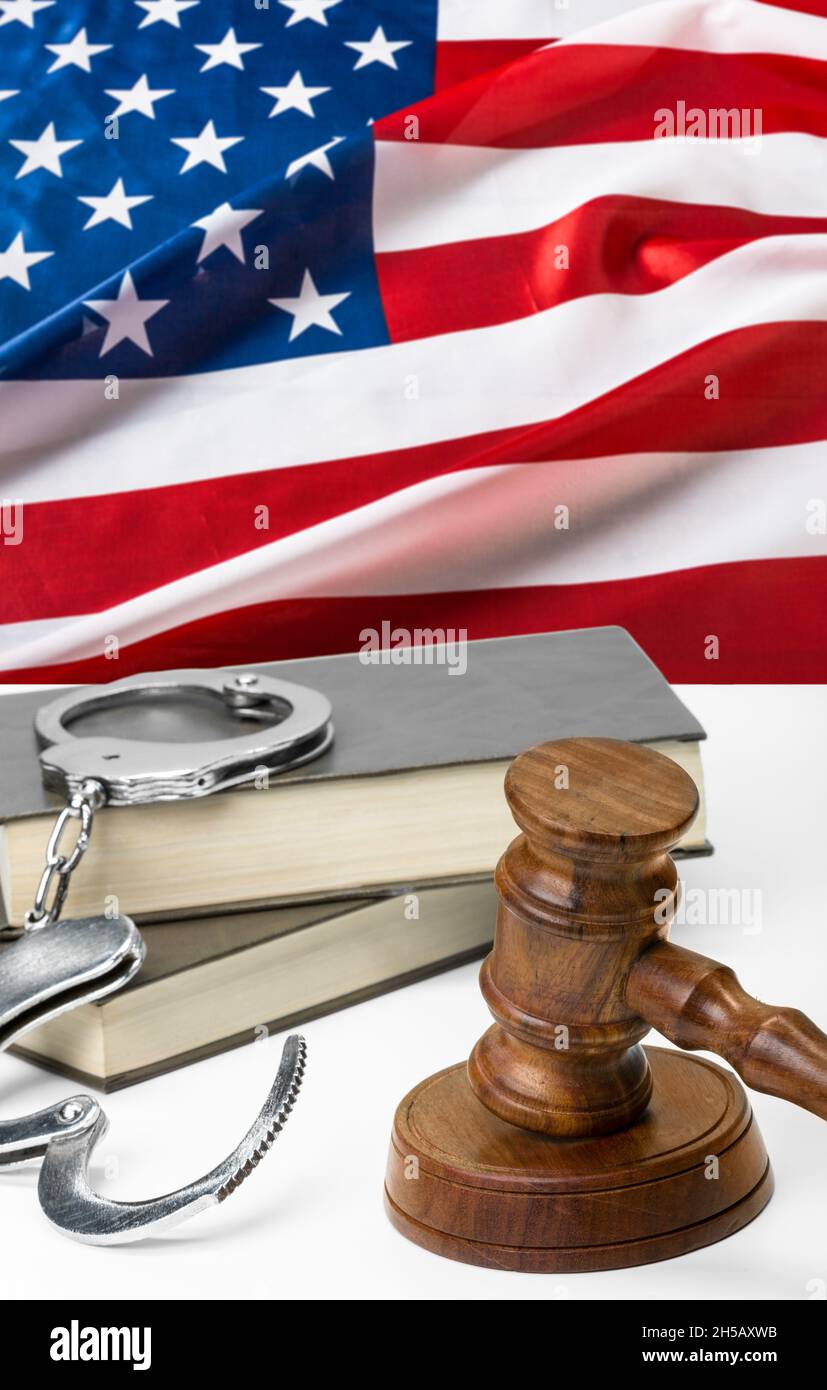 Wooden judge gavel on table, front close-up view Stock Photo - Alamy