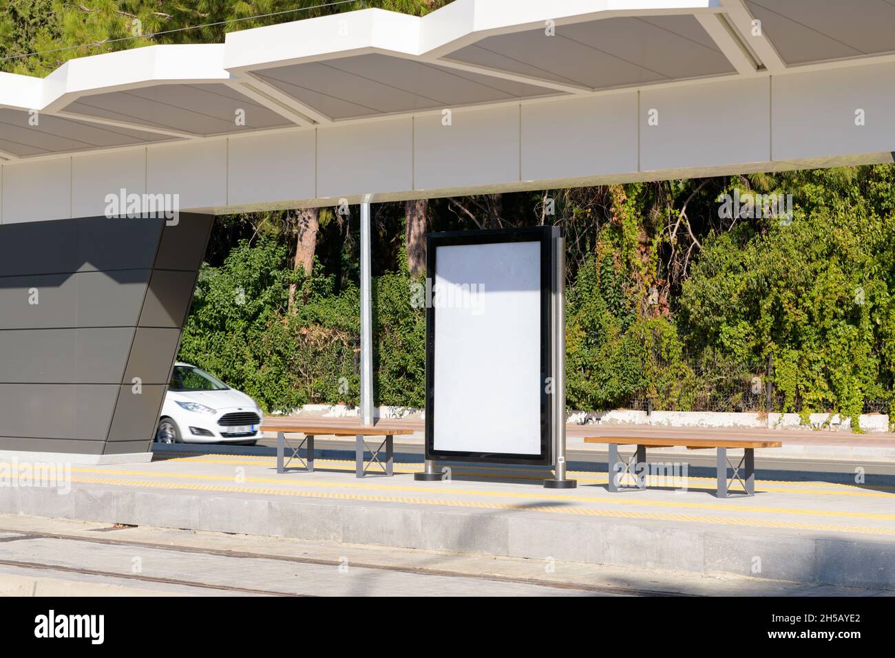 Poster stand. Street billboard mock up at a public transport stop Stock ...