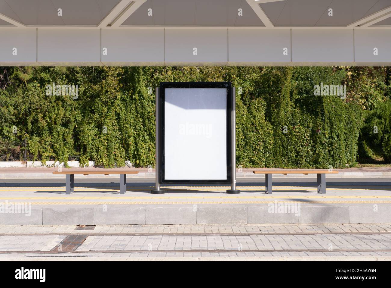 Poster stand. Street billboard mock up at a public transport stop Stock ...