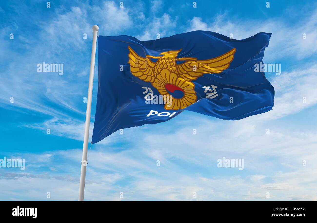 flag of Korean National Police Agency , South Korea at cloudy sky ...
