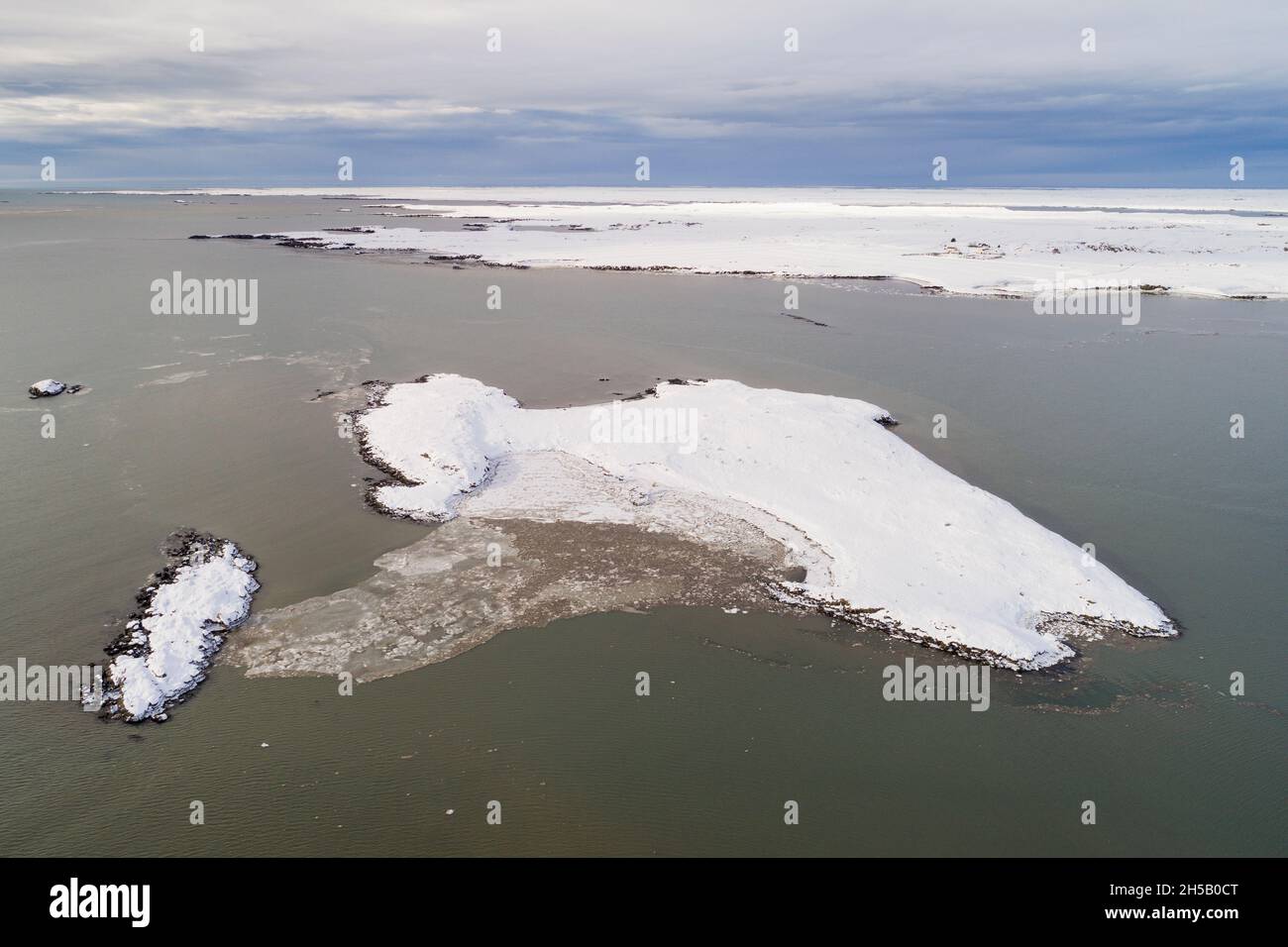 Aerial view of an island in Borgarfjordur, Vesturland, Iceland Stock ...