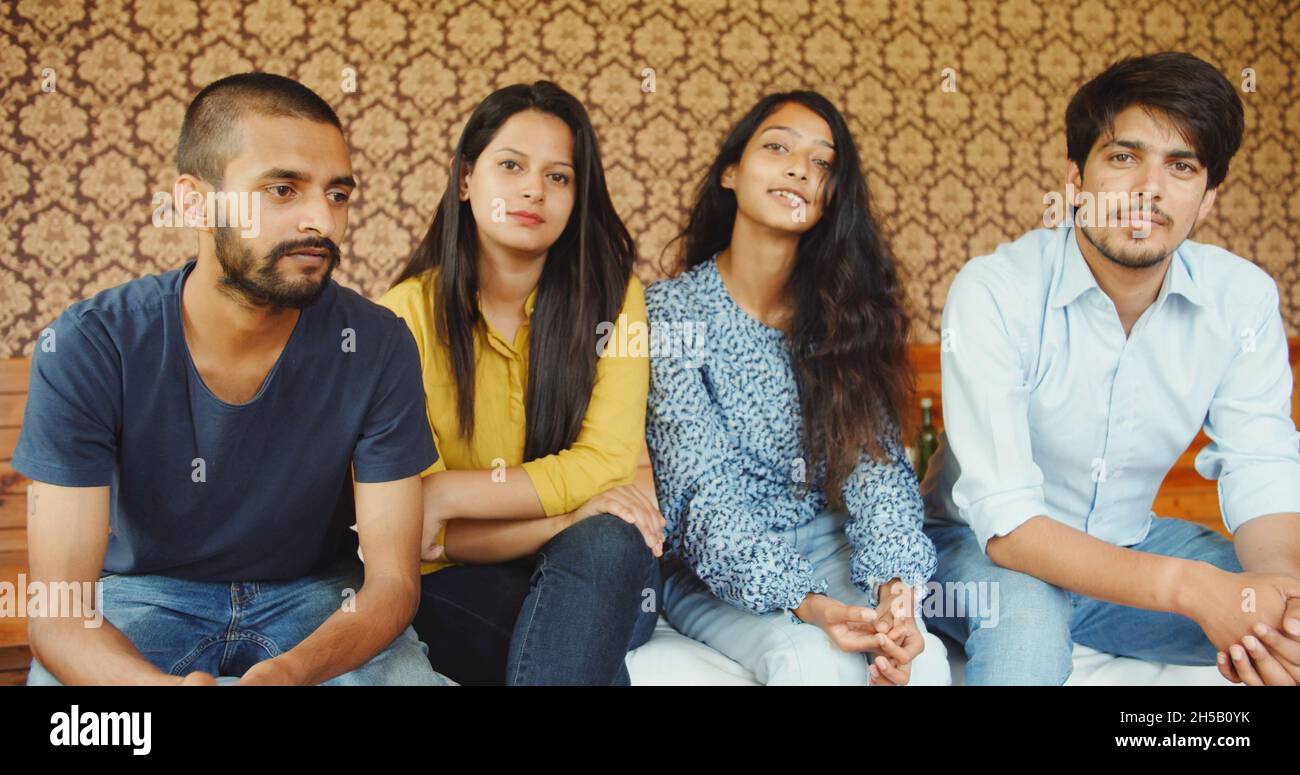 Portrait of young friends from india at home in Himachal Pradesh, India ...