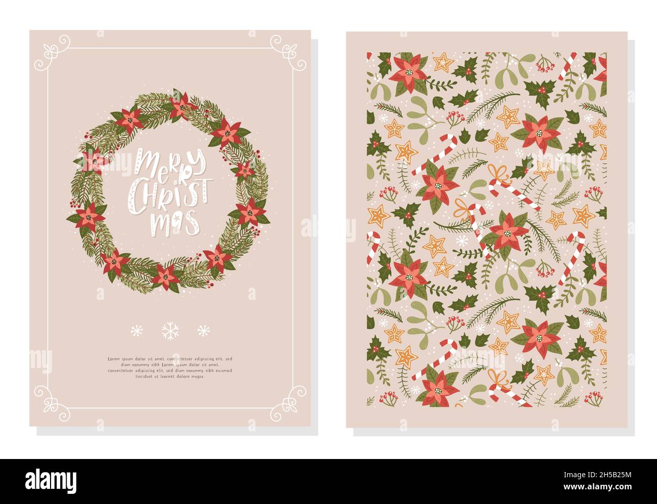 Cute hand drawn artistic templates, Merry Christmas card designs with ...