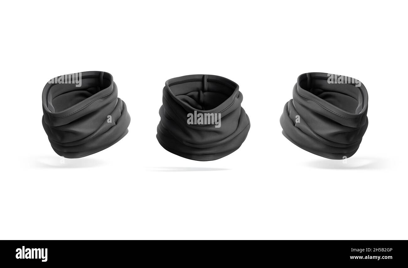 Blank black folded neck gaiter mockup, front and side view, 3d ...