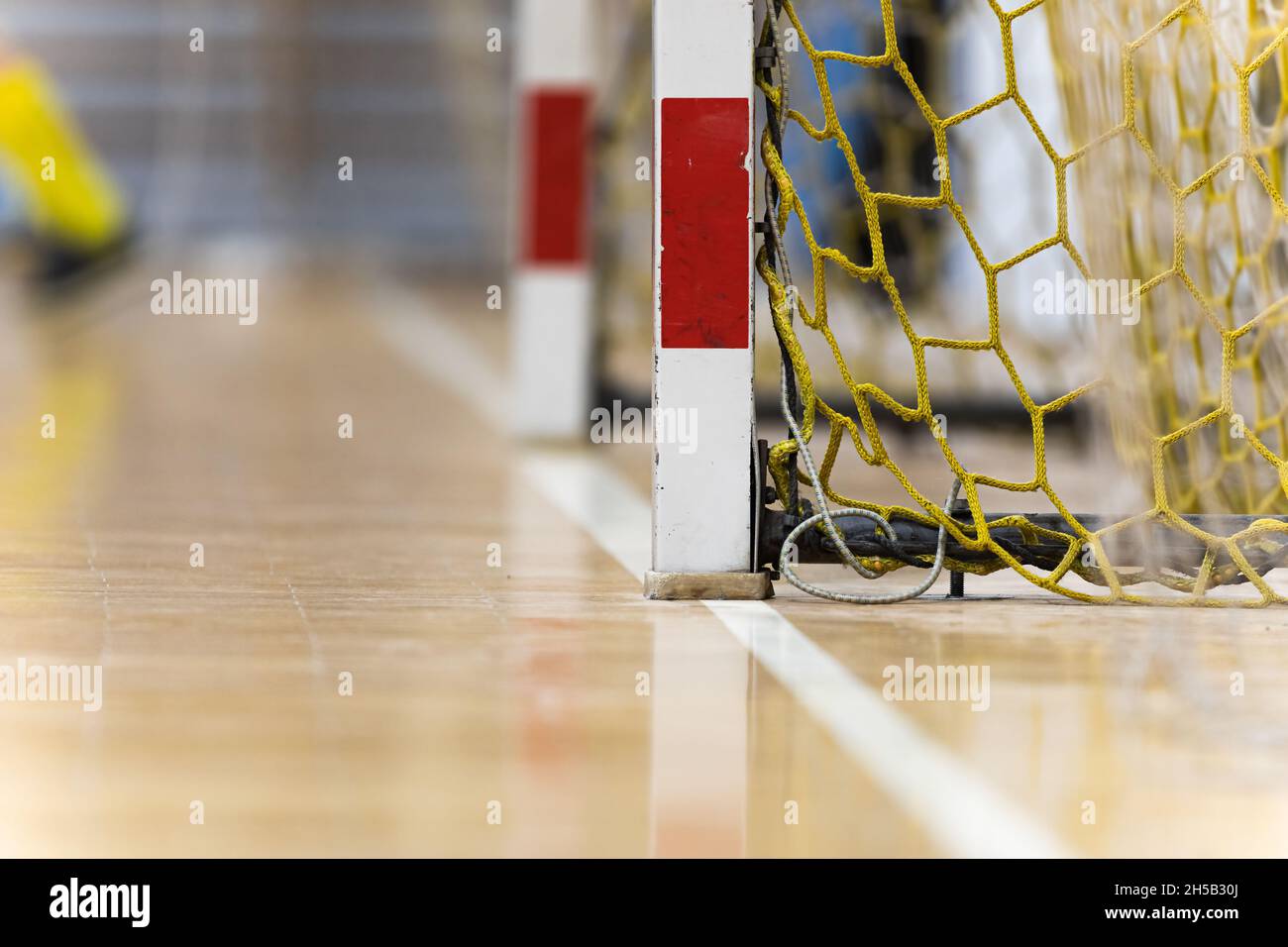 Indoor Football Goal With Yellow Net. Red and White Soccer Goal Post ...