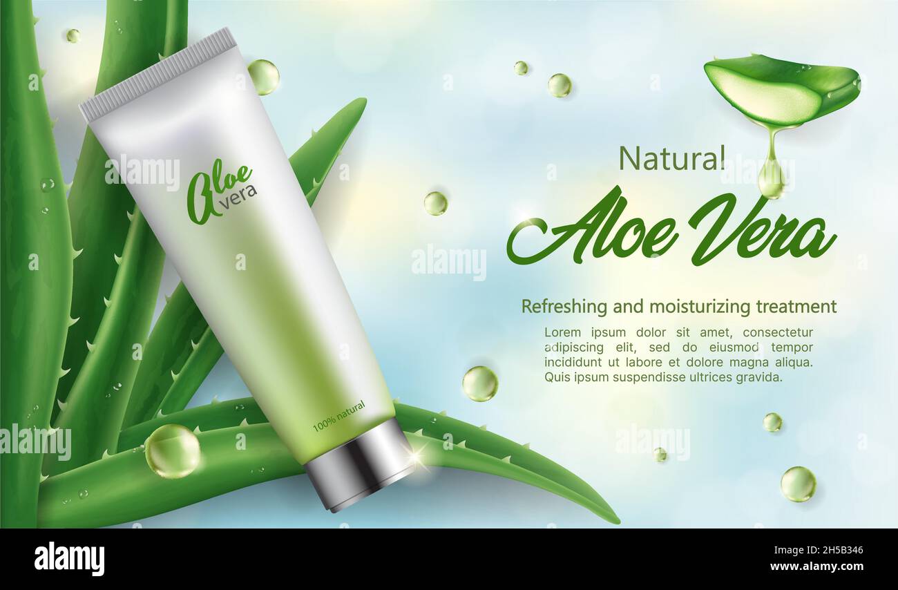 Banner of Natural skin care cosmetics with Aloe Vera, realistic vector ...
