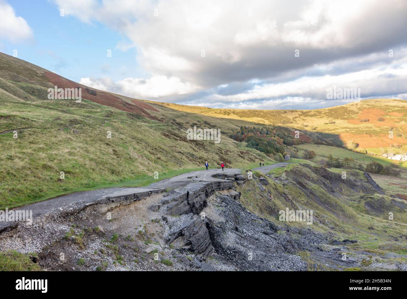 The abandoned Old Mam Tor road, A625, near Castleton, Peak District, UK ...