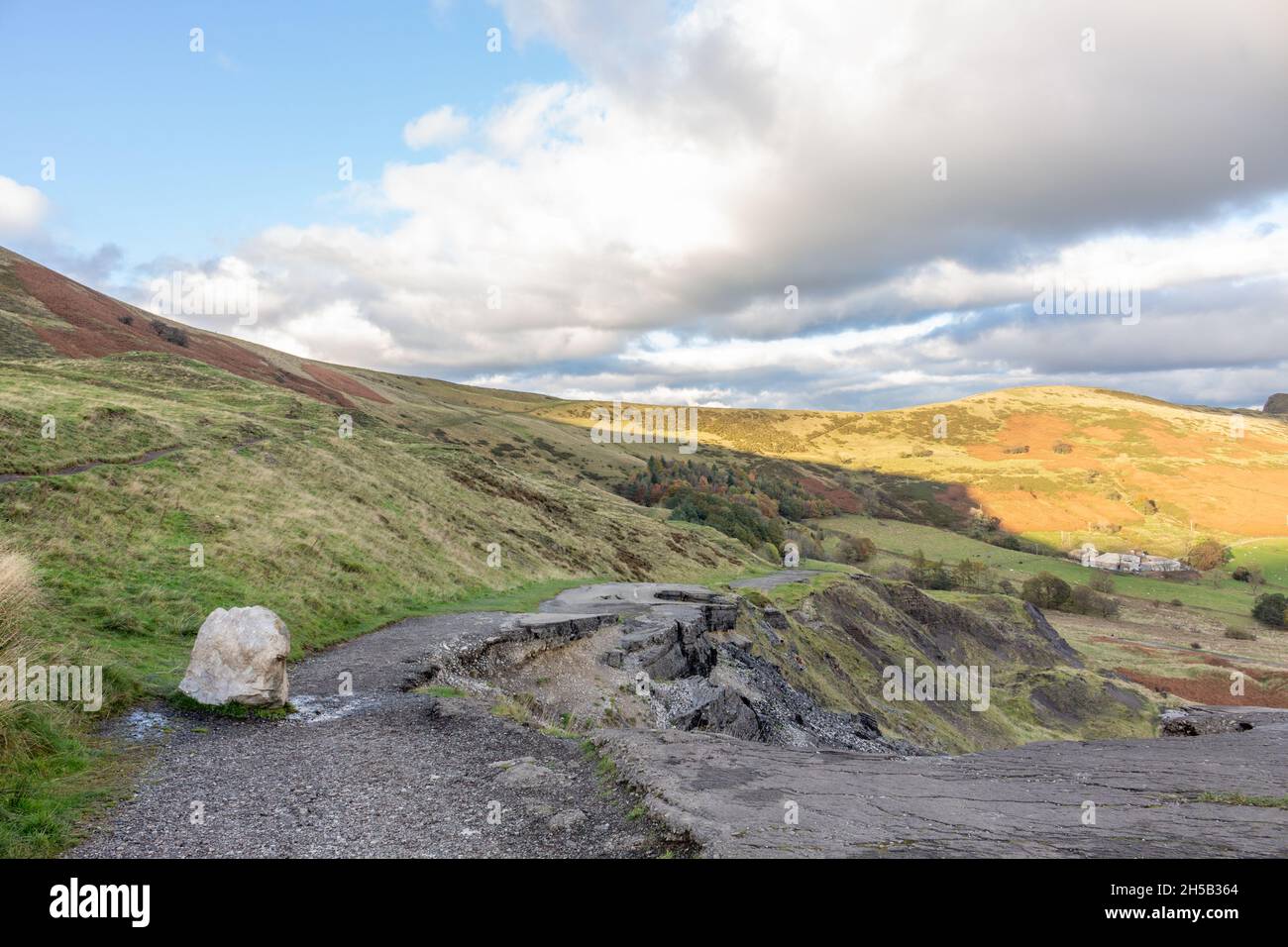 The abandoned Old Mam Tor road, A625, near Castleton, Peak District, UK ...