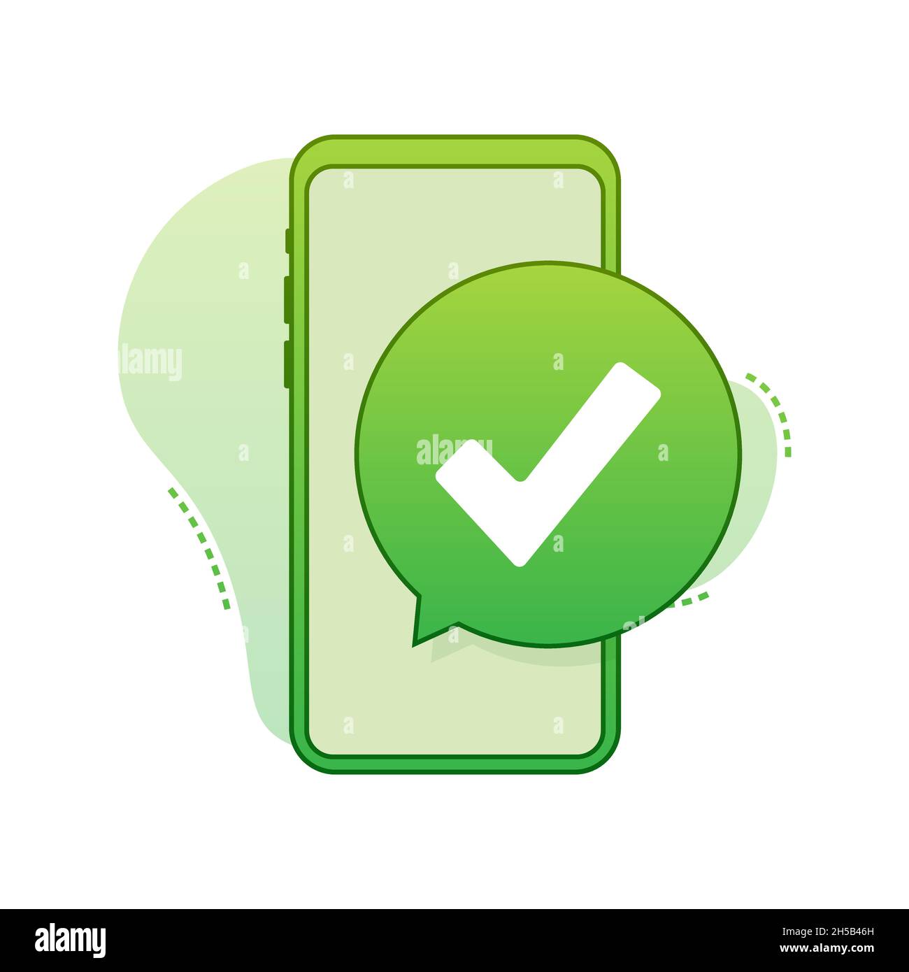Smartphone with checkmark or tick notification in bubble. Approved ...