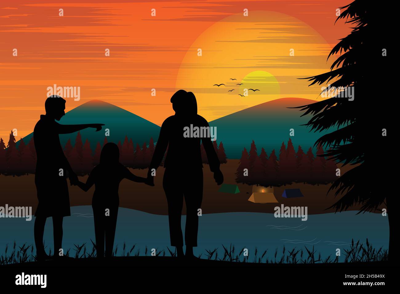 cute family silhouette landscape Stock Vector Image & Art - Alamy