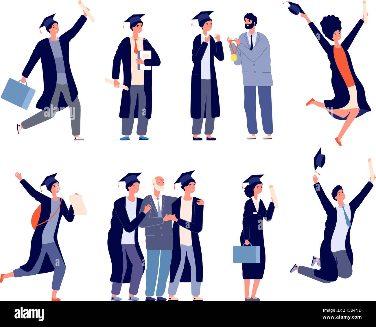 Graduate characters. College students, happy university graduating ...