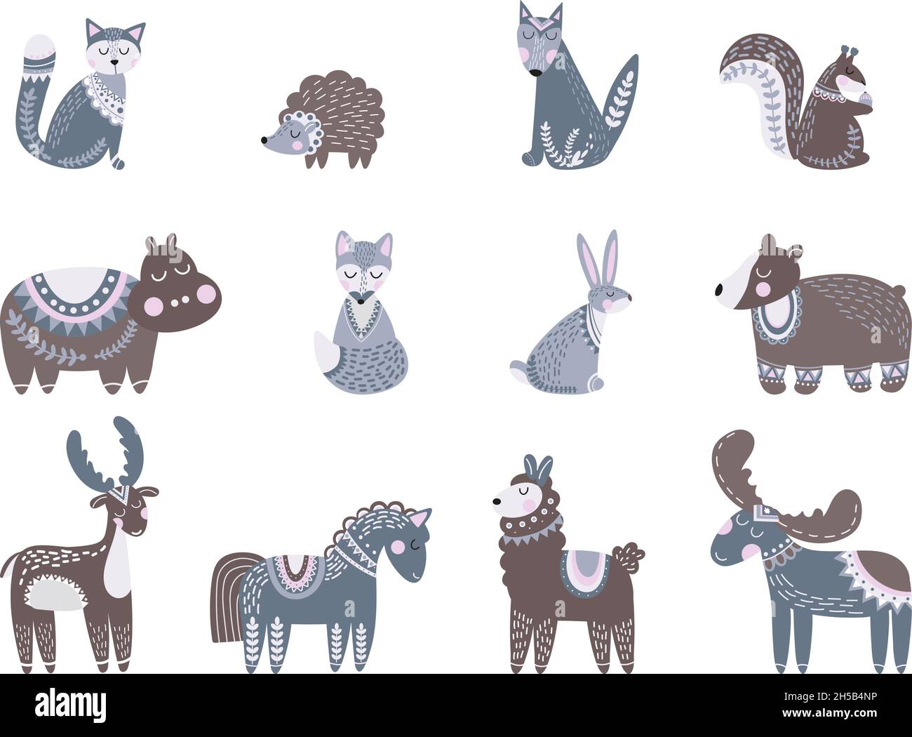 Scandinavian characters. Kids animals, nordic wolf bear deer. Cute ...