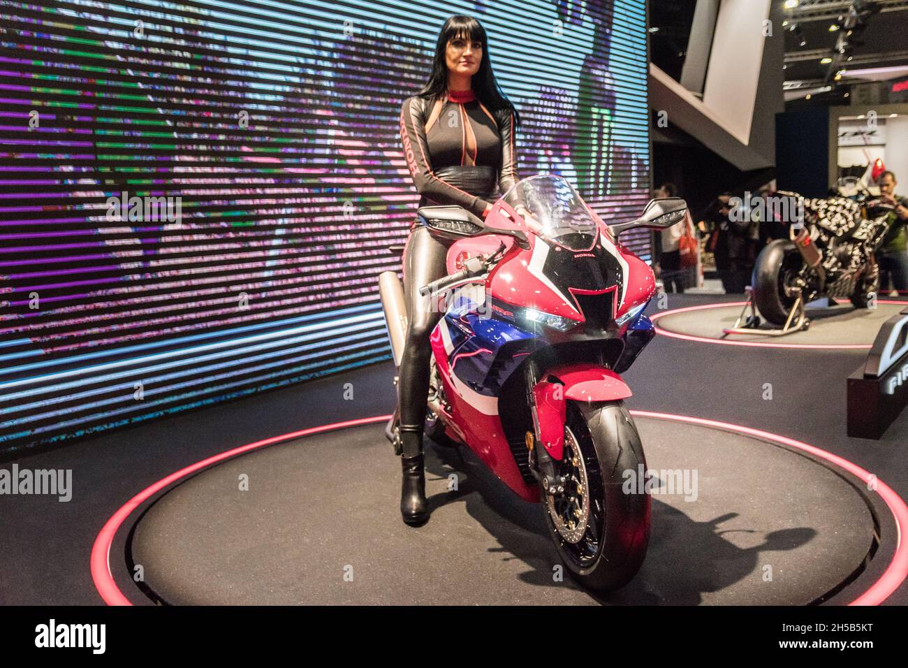 MILAN, ITALY - Oct 13, 2021: Different motorcycles on display at the ...