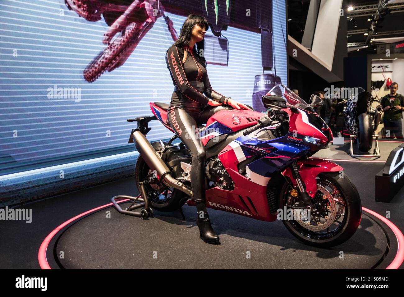 MILAN, ITALY - Oct 13, 2021: Different motorcycles on display at the ...