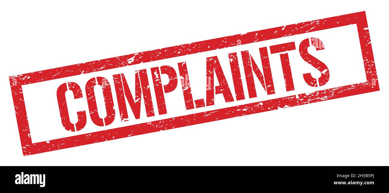 COMPLAINTS red grungy rectangle stamp sign Stock Photo - Alamy