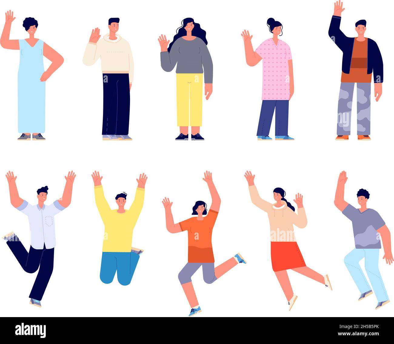 Modern happy people characters. Cartoon female, young happy woman man ...