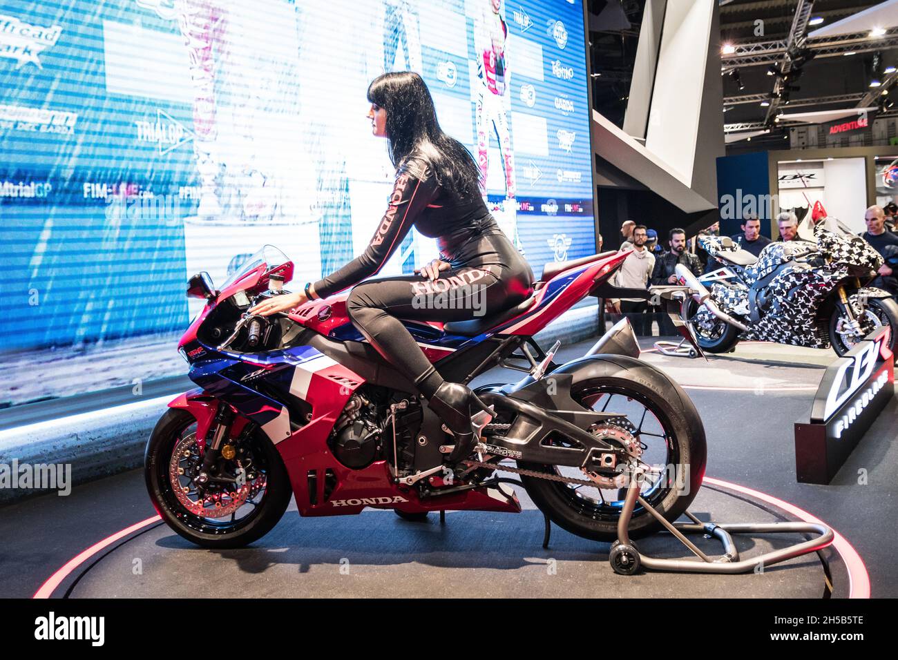 MILAN, ITALY - Oct 13, 2021: Different motorcycles on display at the ...
