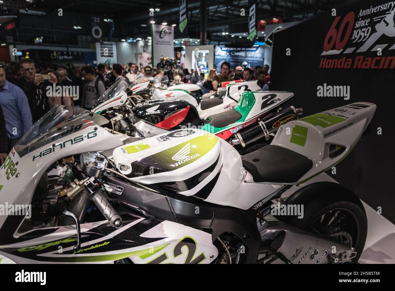 MILAN, ITALY - Oct 13, 2021: Different motorcycles on display at the ...