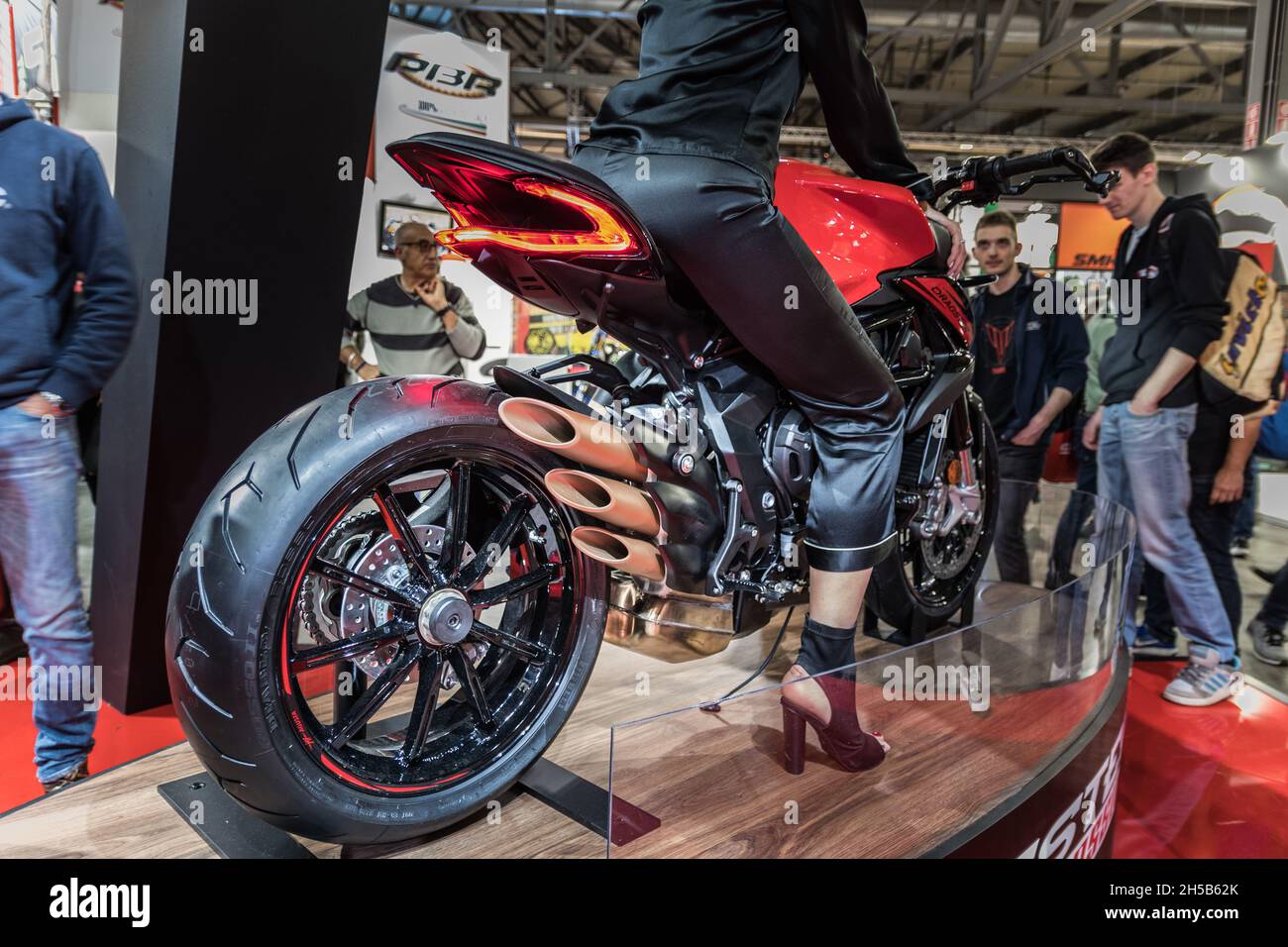MILAN, ITALY - Oct 13, 2021: Different motorcycles on display at the ...