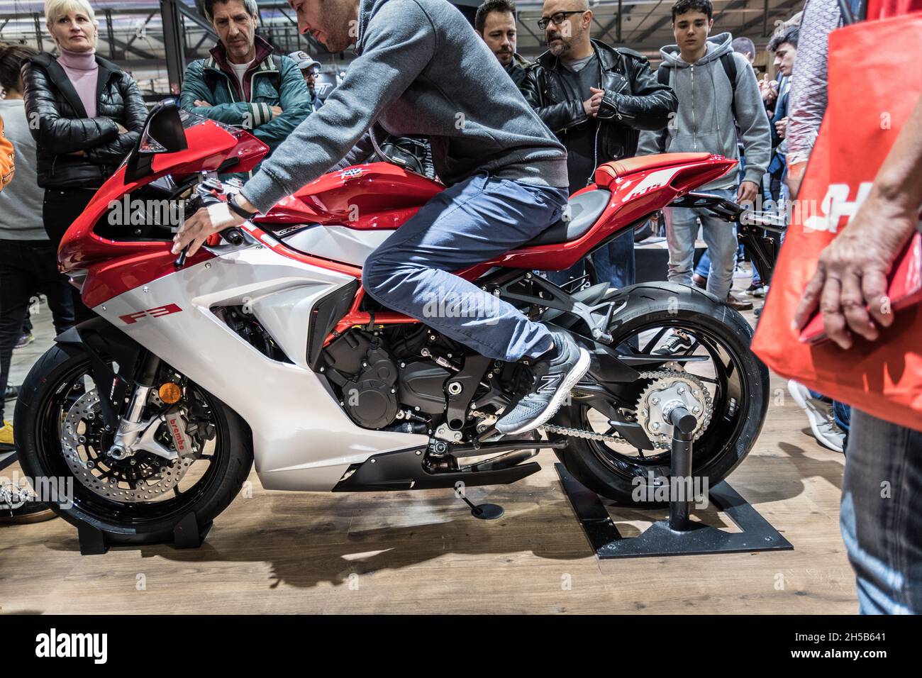 MILAN, ITALY - Oct 13, 2021: Different motorcycles on display at the ...