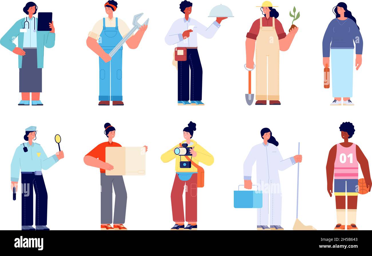 Female professionals characters. Working professions, woman career ...