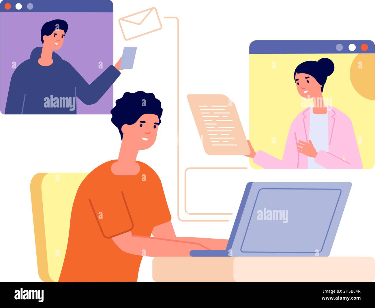 Remote teamwork together. Virtual video call, conference team meeting ...